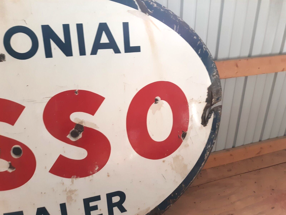 LARGE 1930's ORIGINAL COLONIAL ESSO DEALER PORCELAIN GAS PUMP OIL SIGN ...