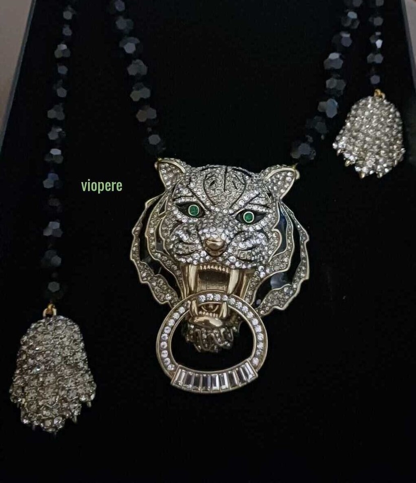 Heidi Daus "ANIMAL MAGIC" Beaded Crystal & Enamel Tiger Necklace, BRAND ...