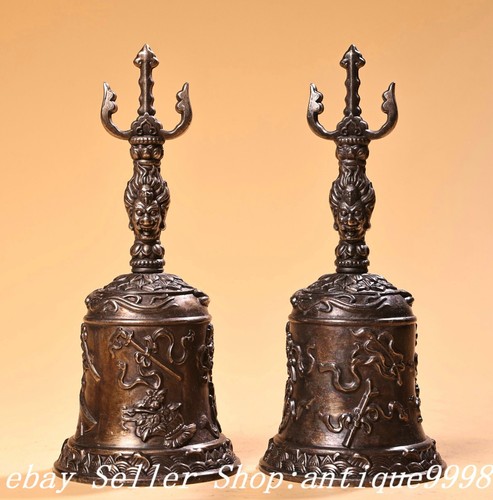 7" Old Tibet Xizang Pure Bronze Buddhism Small Bell Phurba Dagger ...