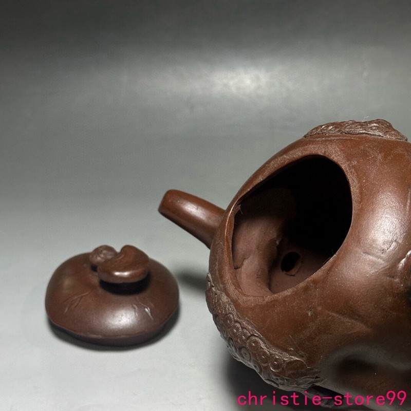 8"China Yixing zisha pottery Carved Three legged Tea makers Tea Pot ...