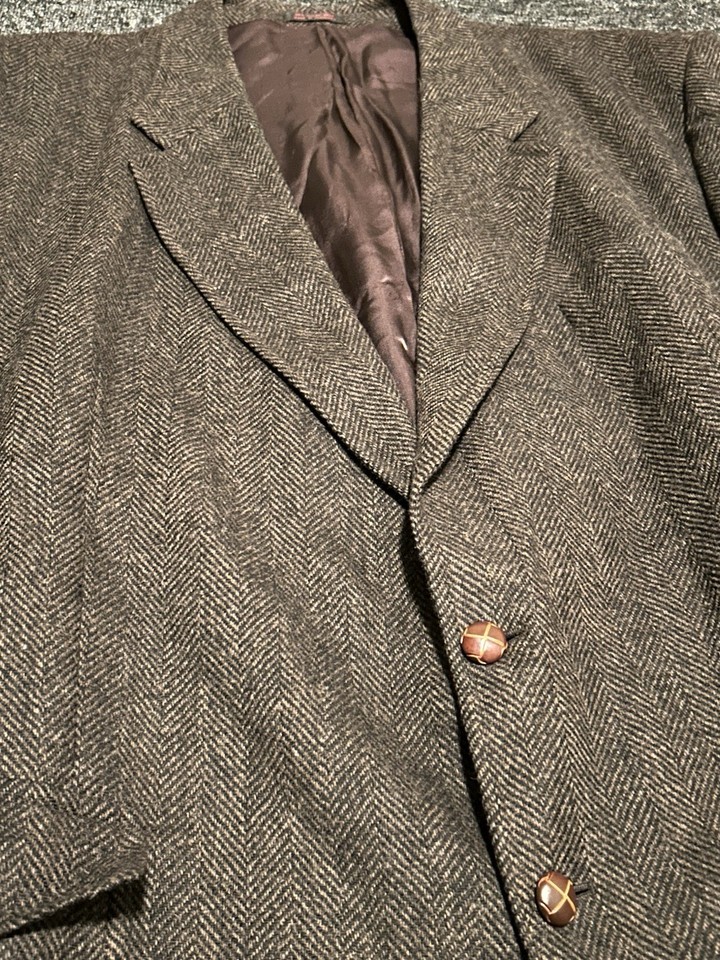 Alexander Shields Brown Herringbone Tweed Sport Coat Sz 52L 100% Wool ...