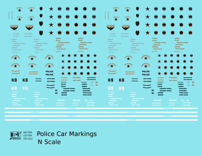 K4 N 1:160 Scale Decals Police Car Markings Gold, Silver Black and ...