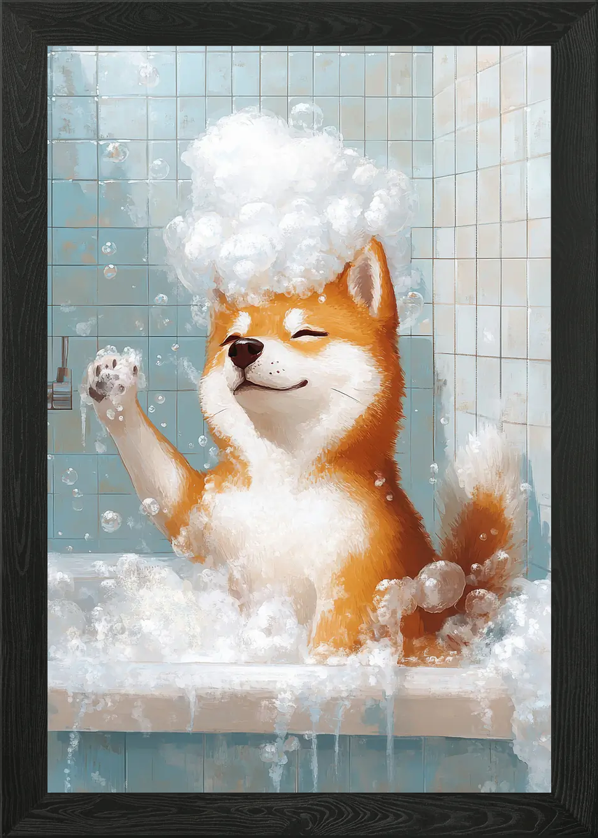 Shiba Inu Bath Time Framed Wall Art Poster Canvas Print Picture | eBay UK