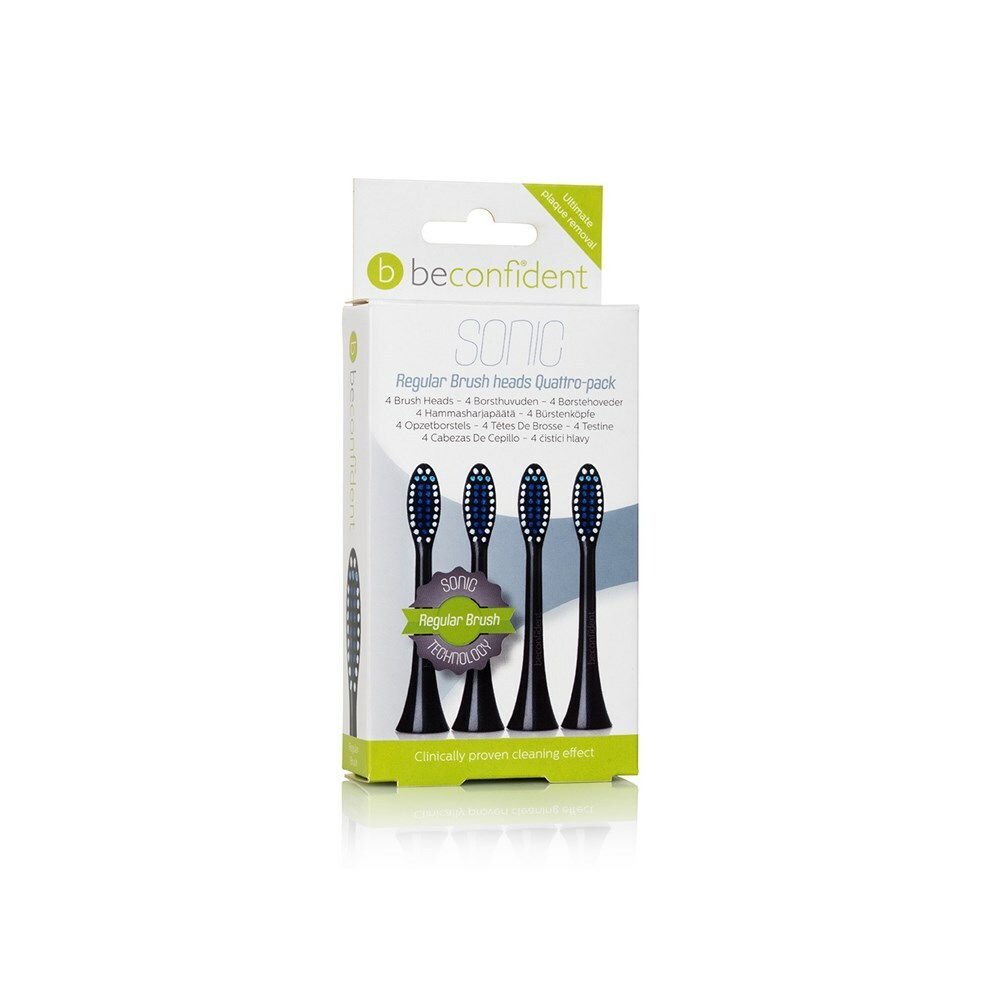 Beconfident Sonic Toothbrush Heads Regular 4-Pack Black 7350064167724 ...