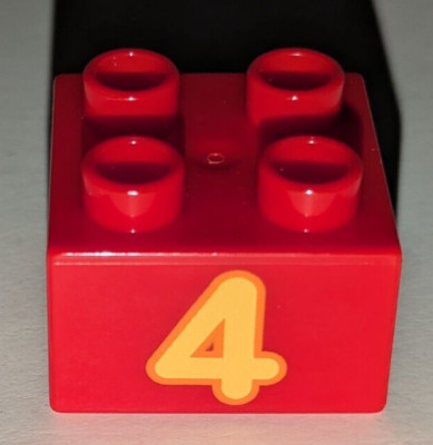 LEGO DUPLO 2X2 RED WITH YELLOW FOUR NUMBER # 4 PATTERN PART PIECE ...