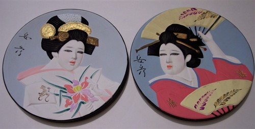 vintage pair Japan Hamilton collection arts geisha flowers dancing ...