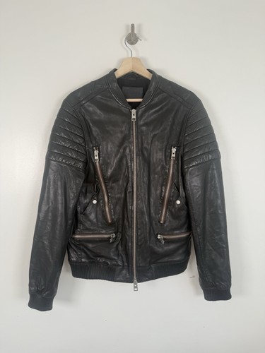 All Saints Leather Jacket Medium Mens Black Biker Bomber Punk Sanderson ...