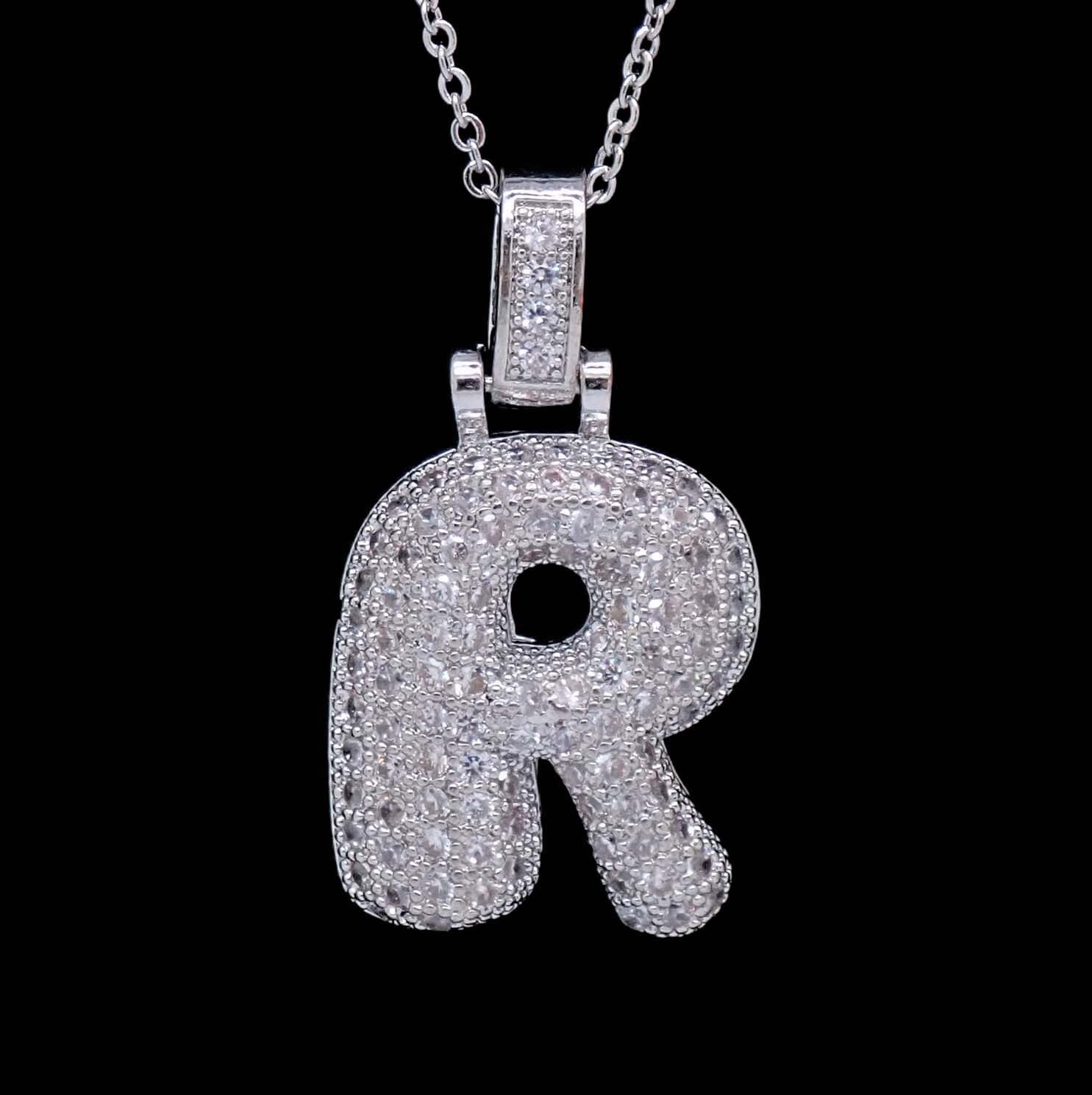 Bubble Letter Necklace, Balloon Initial Pendent, Crystal CZ Alphabet ...