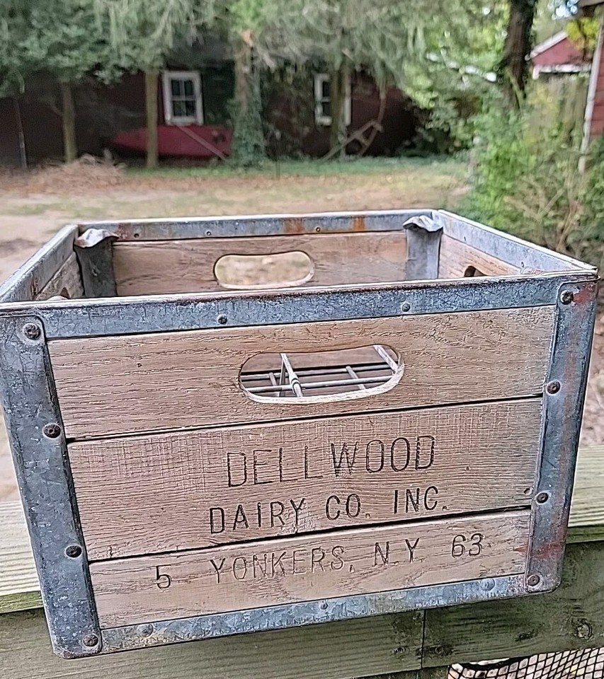 Dellwood Milk Box Wooden Crate Steel Banded Edge Vintage | eBay