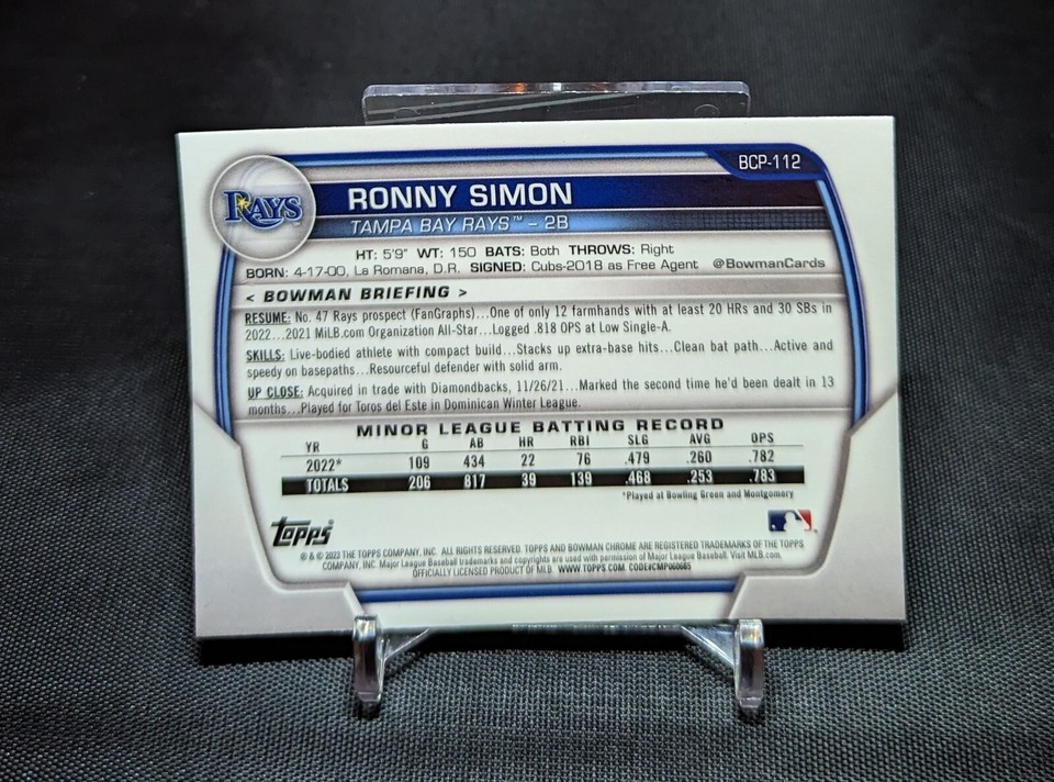 Ronny Simon 1st Chrome Rookie Card RC 2023 Bowman Prospects BCP-112 ...