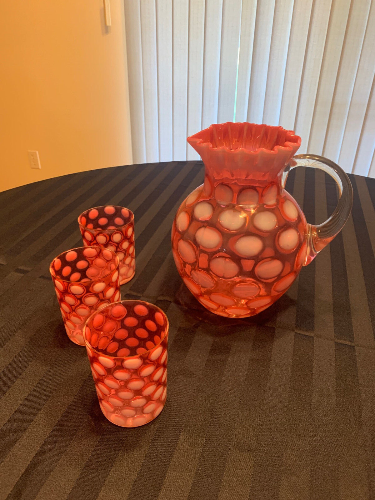 Fenton Coin Dot Cranberry Glass Pitcher and 3 Tumblers | eBay