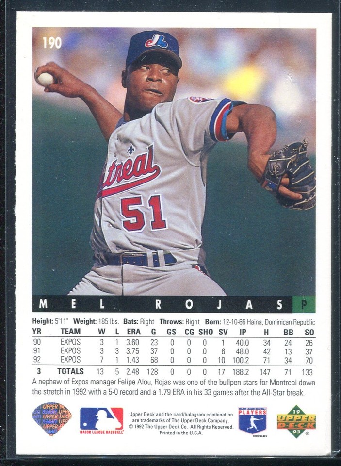 1992 Upper Deck Baseball Mel Rojas #190 Montreal Expos | eBay
