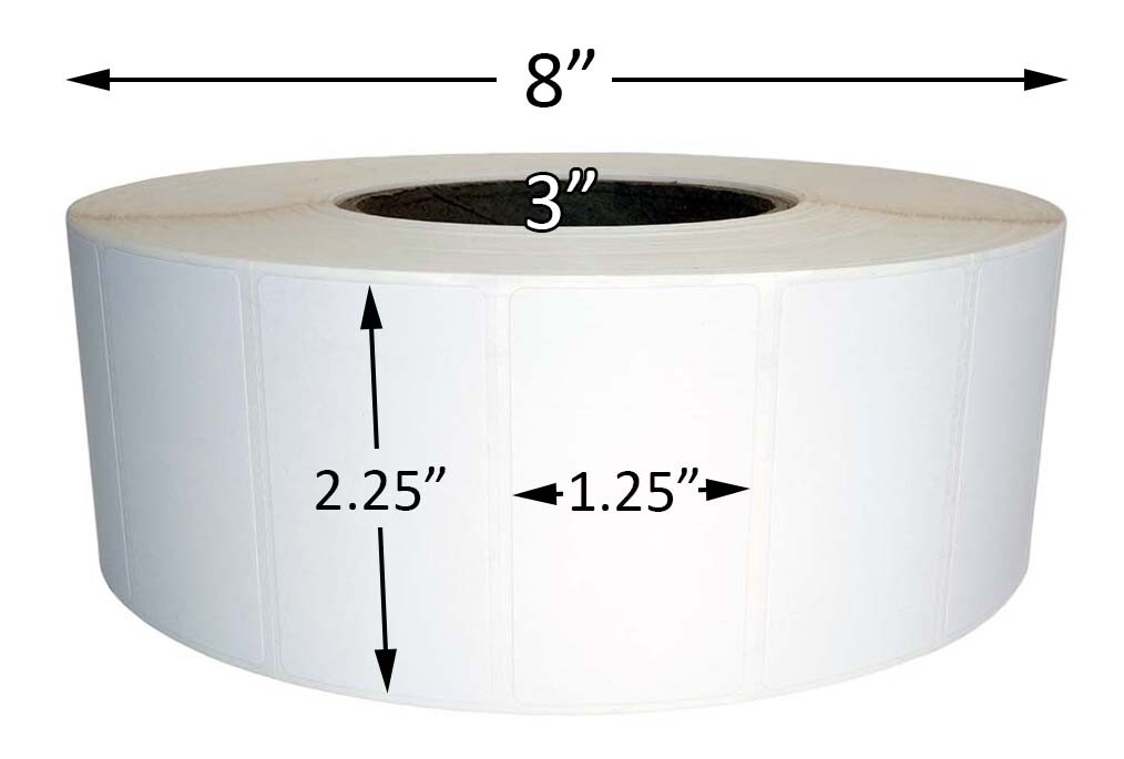 ZEBRA 2.25 x 1.25 WHITE Direct Thermal Labels - 3" CORE - (16) Rolls ...