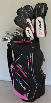 Ladies Petite Golf Set Driver Wood Hybrids Irons Putter Cart Bag Deluxe ...