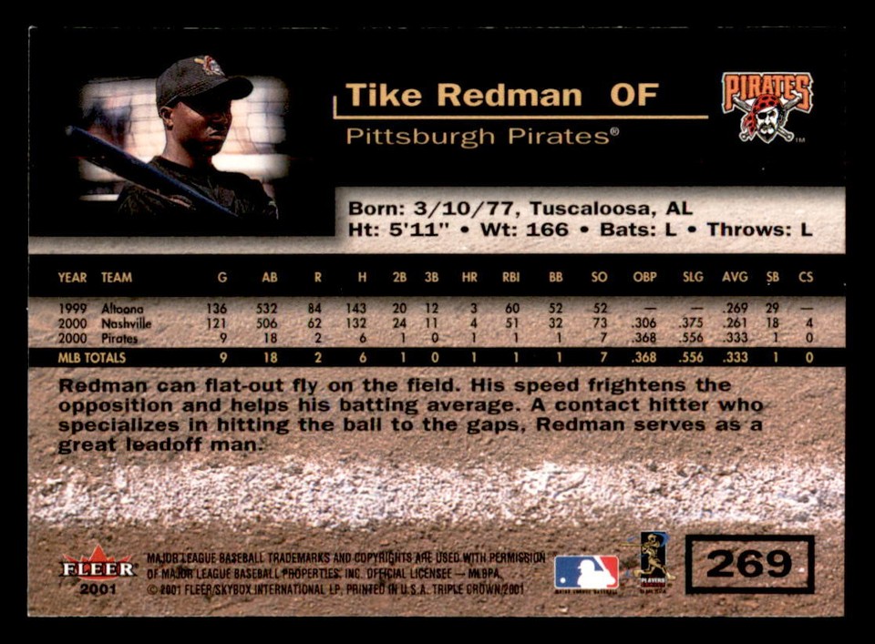 2001 Fleer Triple Crown #269 Tike Redman Pittsburgh Pirates | eBay