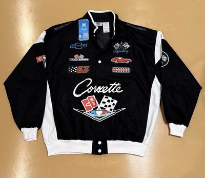 General Motors GM Corvette Racing Jacket Mens M Black Snap Front Long ...