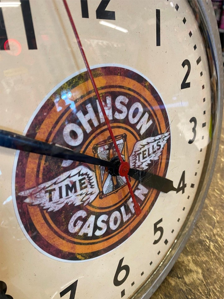 Vtg Edwards Clock Johnson Gas OIl Man Cave Service Station 13" Glass ...