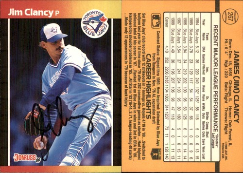 Jim Clancy Signed 1989 Donruss #267 Card Toronto Blue Jays Auto ...