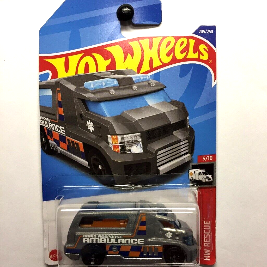 NEW Hot Wheels HW Rapid Response Grey Ambulance 2022 No 205 HCX79 Long ...