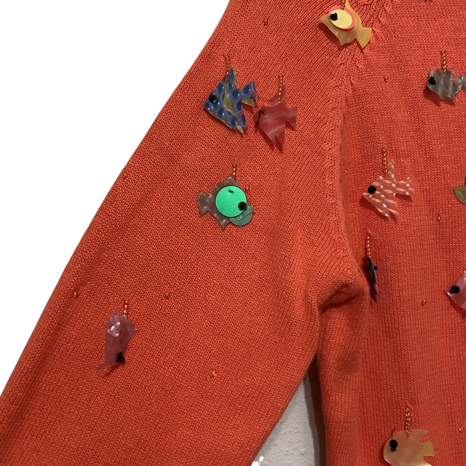 Vintage Michael Simon Fish Beaded Sweater Medium Oran… - Gem