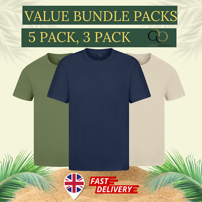 1,3 & 5 Pack Mens T Shirts 100% Cotton Plain Short Sleeve Tee T-Shirt ...