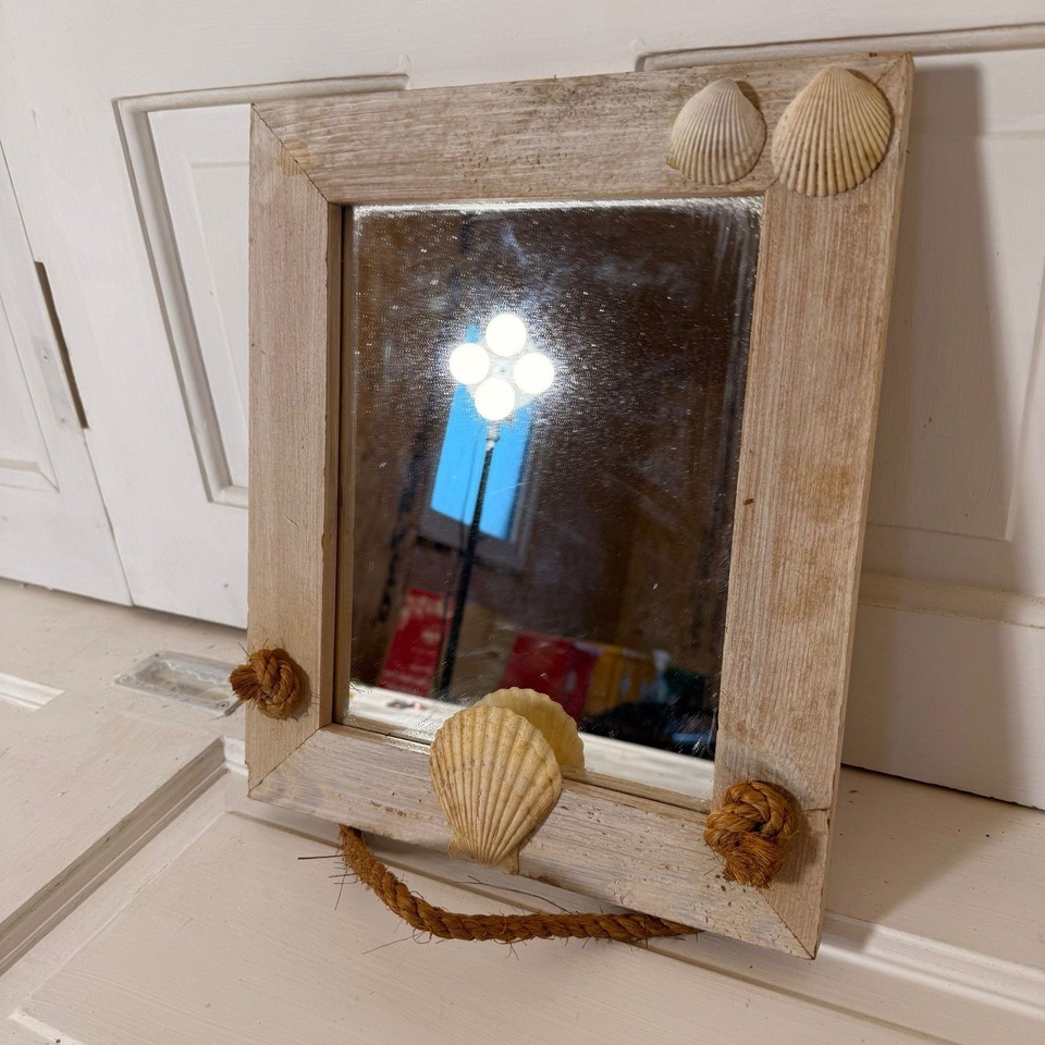 Rustic Nautical Mirror Seashell Rope Frame Coastal Beach Cottage Wall ...