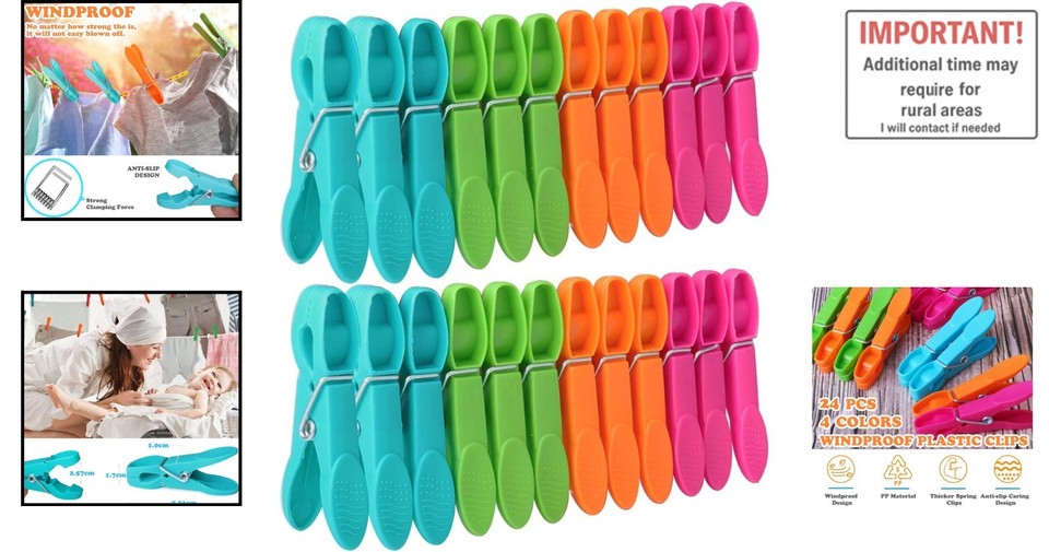 Durable Non-Slip Pegs Set of 24 in 4 Colors - Perfect for Crafts ...