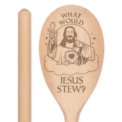 What Would Jesus Do Stew Wooden Spoon Baker Funny Christian God ...