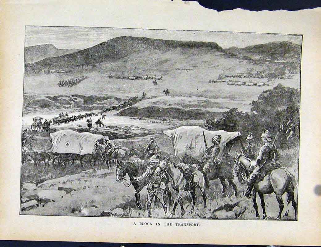 Original Old Antique Print Boer War By Richard Danes Block In Transport ...