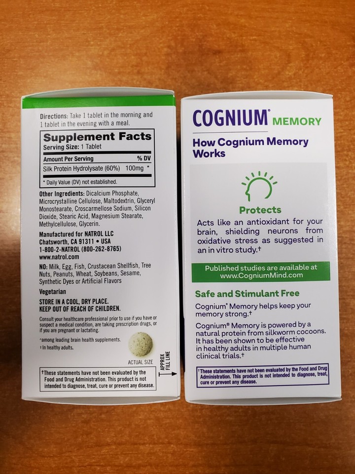 2 Pk Natrol Cognium MEMORY Brain Health 100mg 60 Tabs ea (Exp 8/31/25 ...