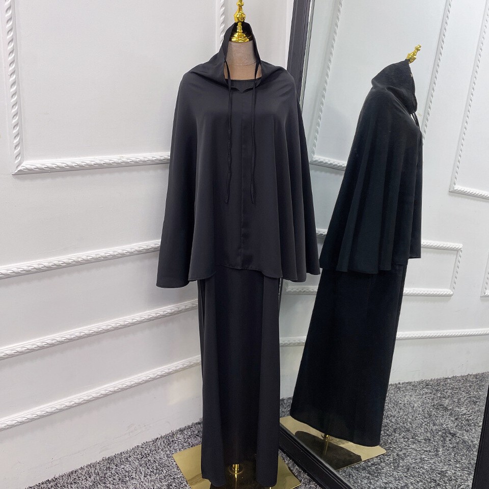 2 Piece Muslim Women Prayer Overhead Hijab Abaya Maxi Dress Set Kaftan ...