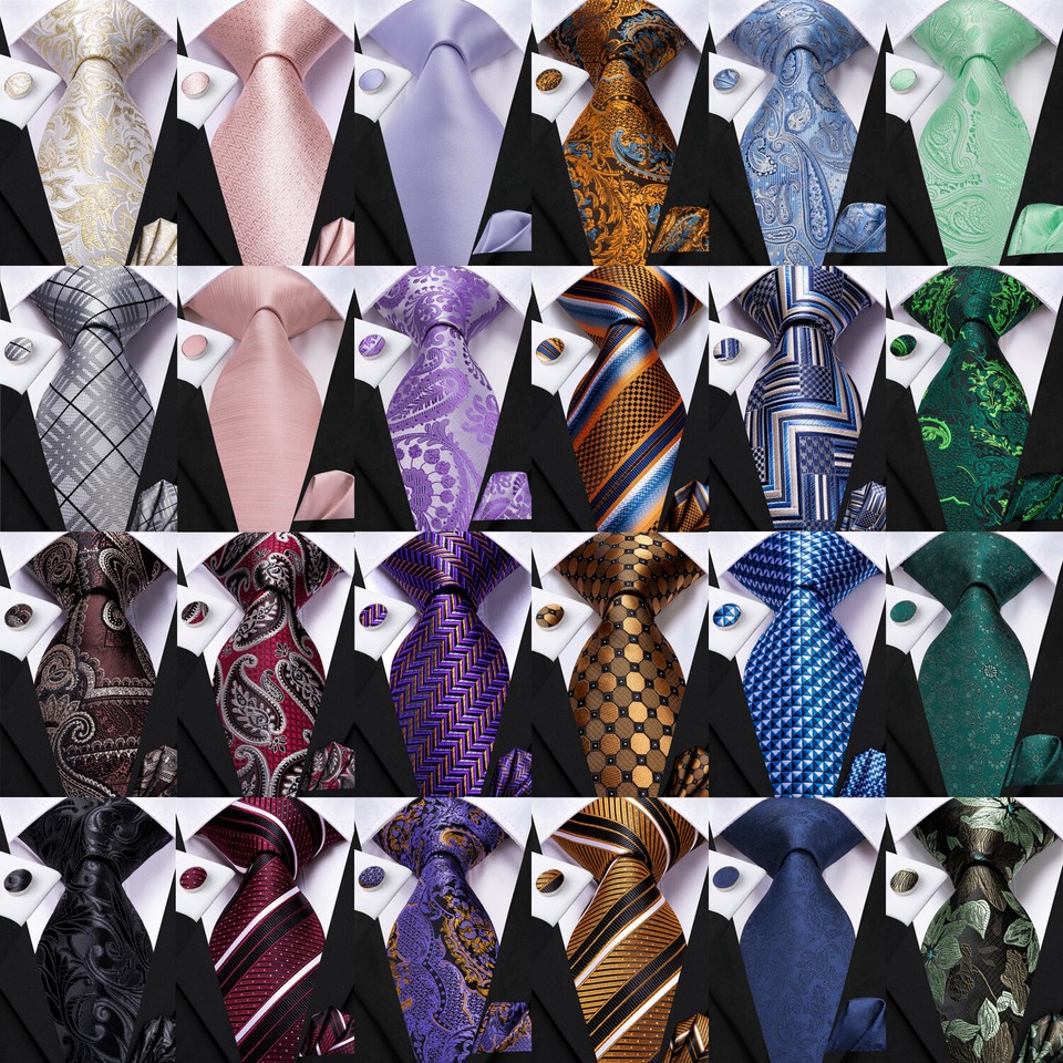 Black Gold Mens Woven Ties Hanky Cufflinks Wedding Prom Set Dinner Gift ...