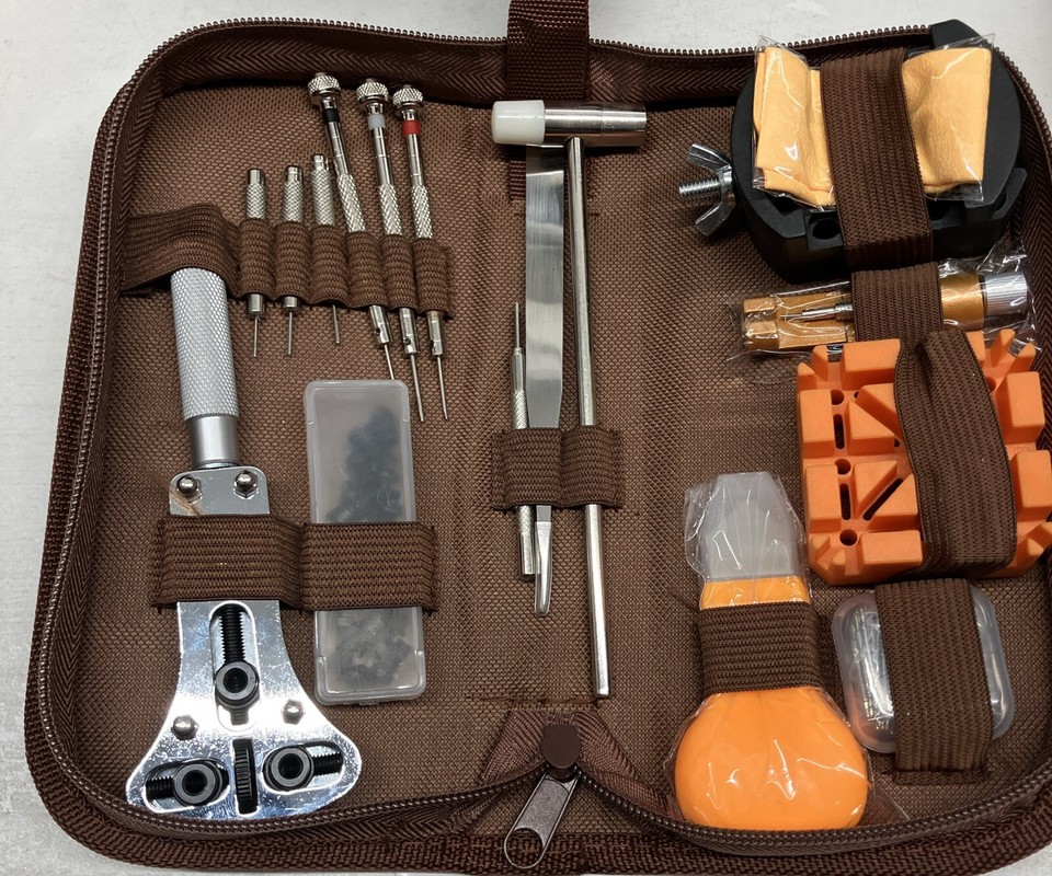 168 pcs Watch Repair Kit Band Adjustment Tool Kit Brown Carry Case ...