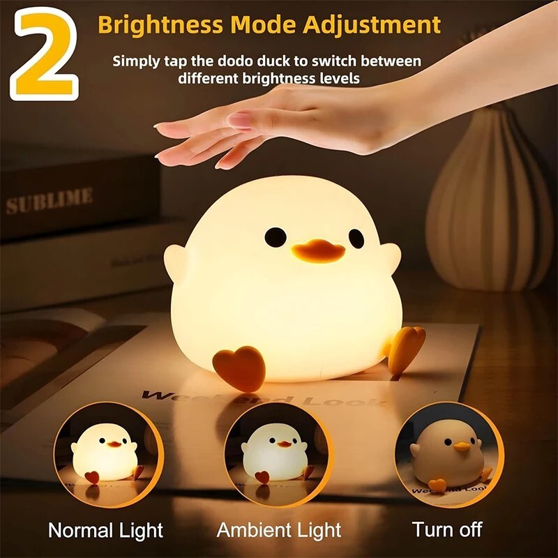 Night Duck Light Cute Lamp Silicone LED Rechargeable Touch USB Light ...