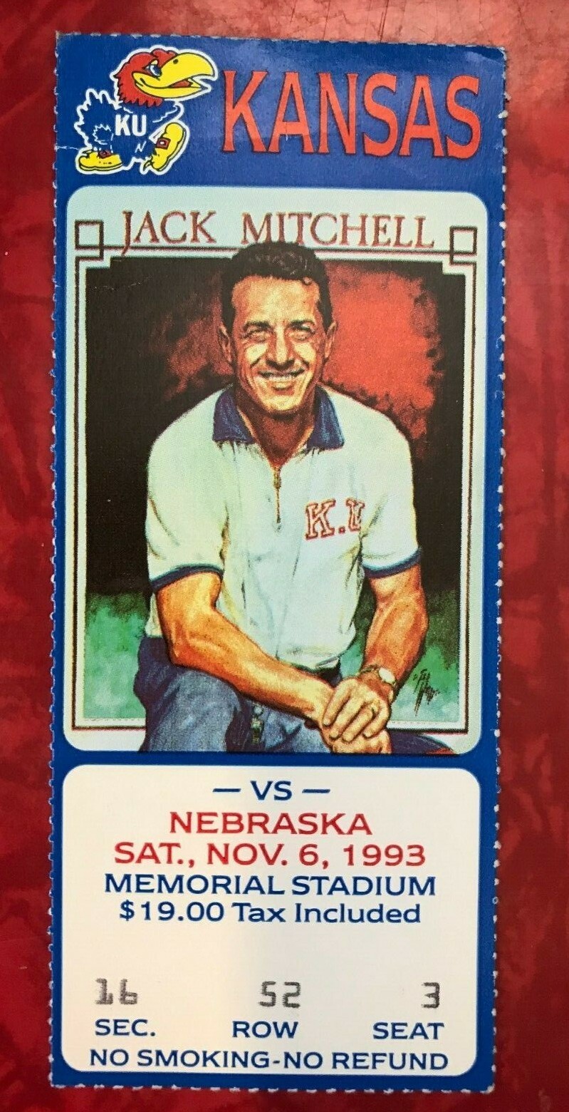 1993 NEBRASKA HUSKERS vs KANSAS JAYHAWKS FOOTBALL TICKET STUB 11/6/1993 ...