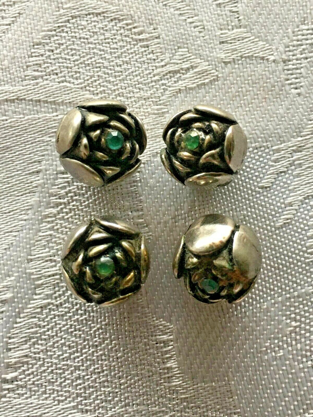Tiny Vintage Silver Rose Button LOT of 8 Blue-Green Rhinestone | eBay