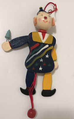 Vintage PULL STRING WOOD JUMPER PUPPET 'CLOWN' MOVING ARMS & LEGS ...