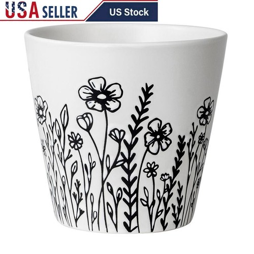 Round Ceramic Wildflower Planter Indoor Outdoor Pot W/ Drainage Small ...
