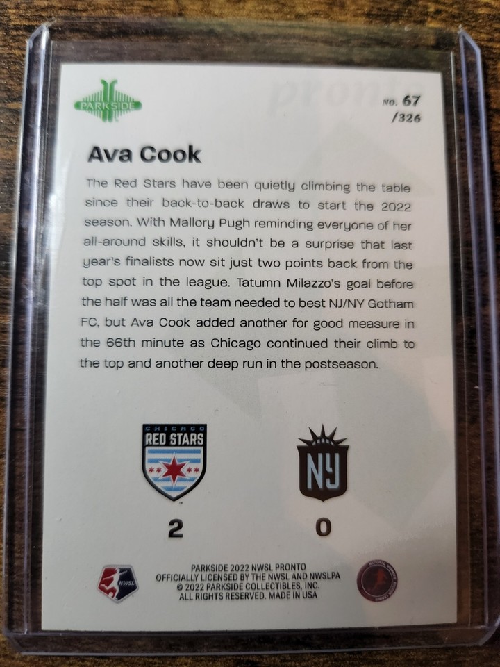 2022 Parkside Pronto NWSL Ava Cook Cooking Up Playoff Run /326 SP RC ...