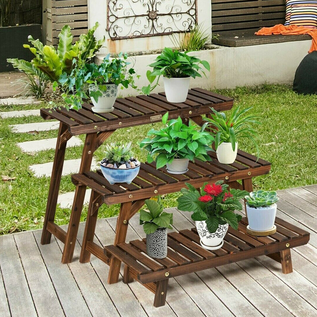 3 Tier Step Design Plant Stand Shelf Racks Freestanding Ladder Flower ...
