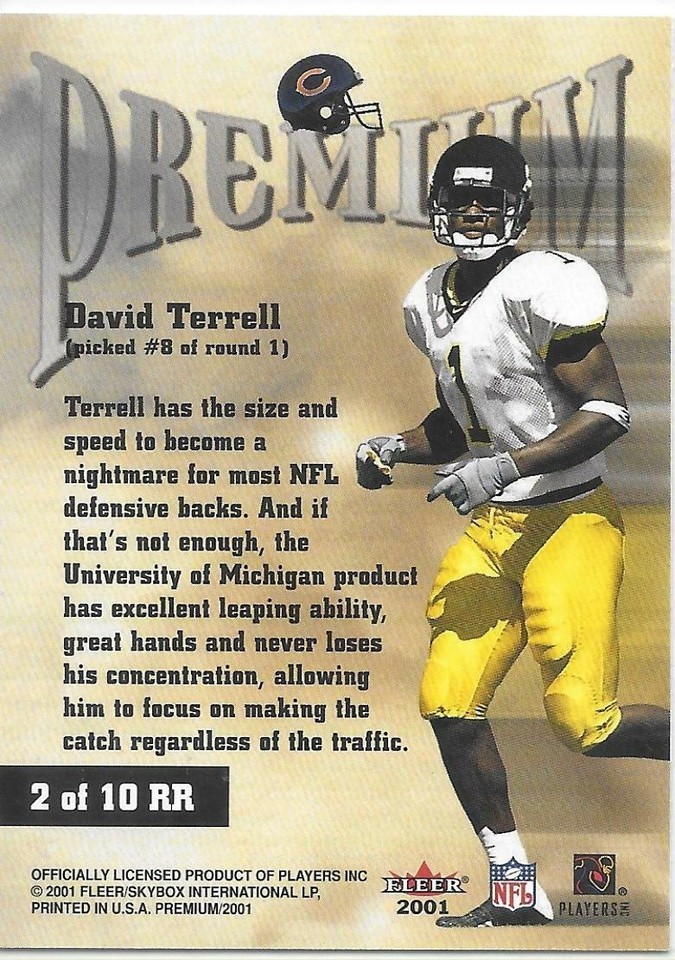 2001 Fleer Premium Football Rookie Revolution David Terrell Bears | eBay