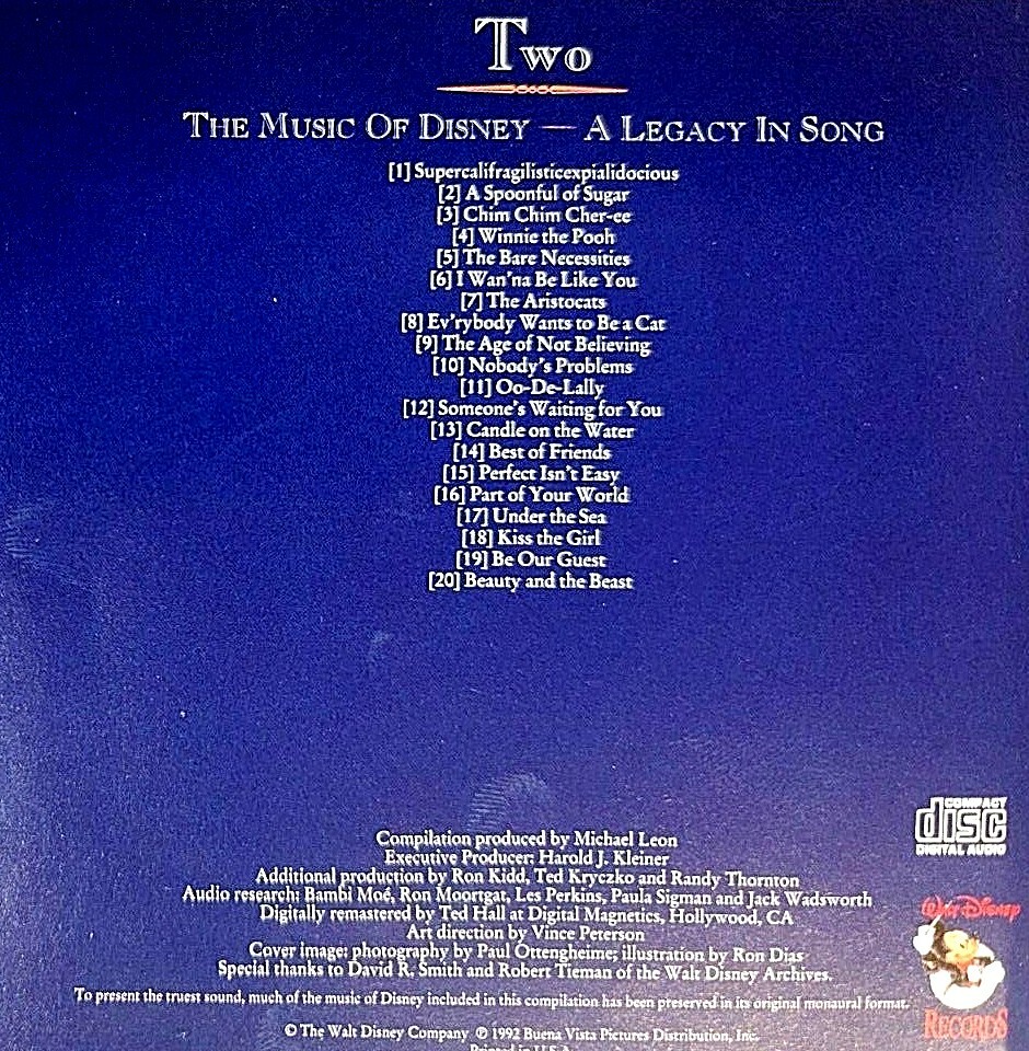 Two - "The Music Of Disney" - "A Legacy In Song" - ( CD - Walt Disney ...