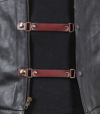 3 Set Brown Leather Stylish Vest Extender Extension For MC Jacket ...