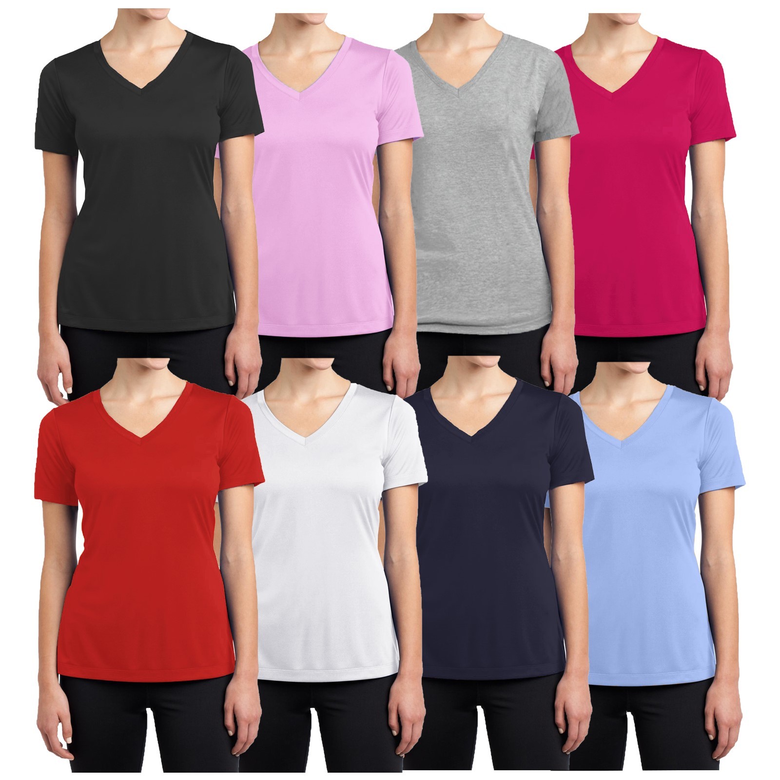 Womens Short Sleeve Fitted Tees Lounge Casual Cotton Stretch V-Neck T ...