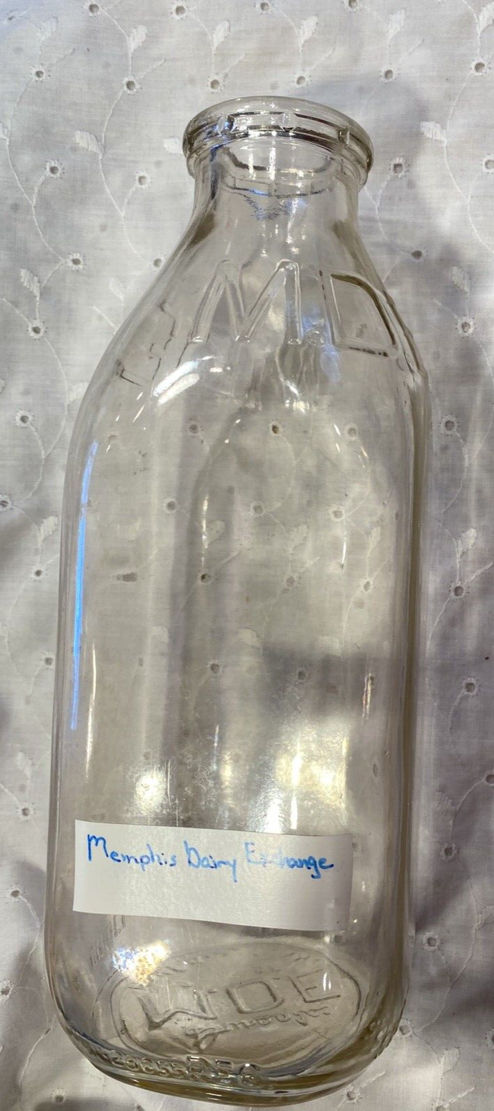 VINTAGE 1 Quart M.D.E. Memphis Dairy Exchange Clear Glass Milk Bottle ...