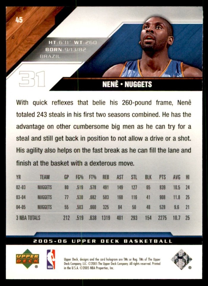2005-06 Upper Deck Nene A Basketball Cards #45 | eBay