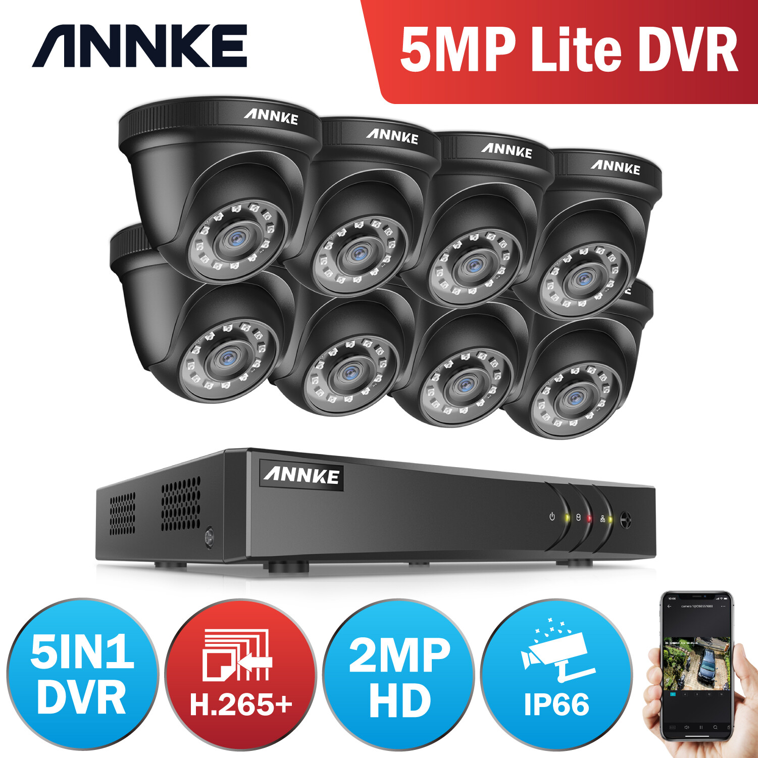 ANNKE CCTV System 5MP Lite 8 16CH DVR 2MP Dome Night Vision Home ...
