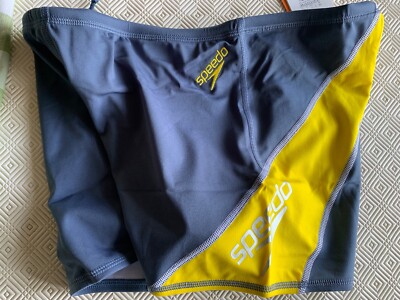 SPEEDO SWIMWEAR MENS ENDURANCE PALE GREY/ YELLOW SPARK LINED AQUASHORT ...