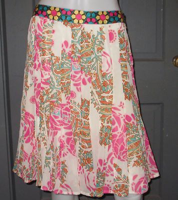NICOLE by NICOLE MILLER print gored FLARE skirt 4 polyester EUC pink ...