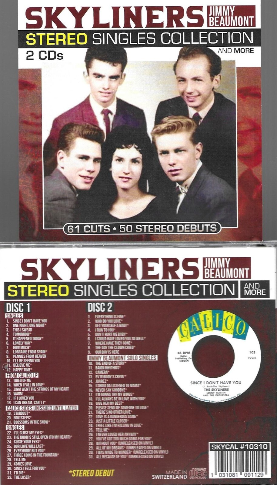 SKYLINERS/JIMMY BEAUMONT-Stereo Singles Collection +-2 CDs-61 cuts-50 ...